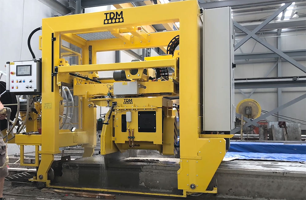 Sawing machines cutting of hollow core slabs from TDM Engineering Oy